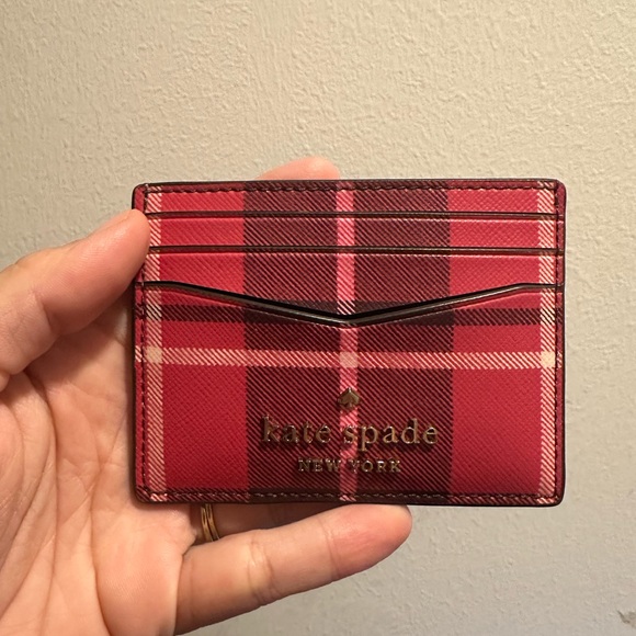 kate spade | Bags | Kate Spade Pink Plaid Card Wallet | Poshmark